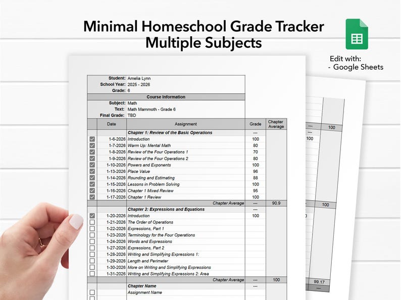 Minimal Homeschool Grade Tracker Template - Google Sheets Student ...