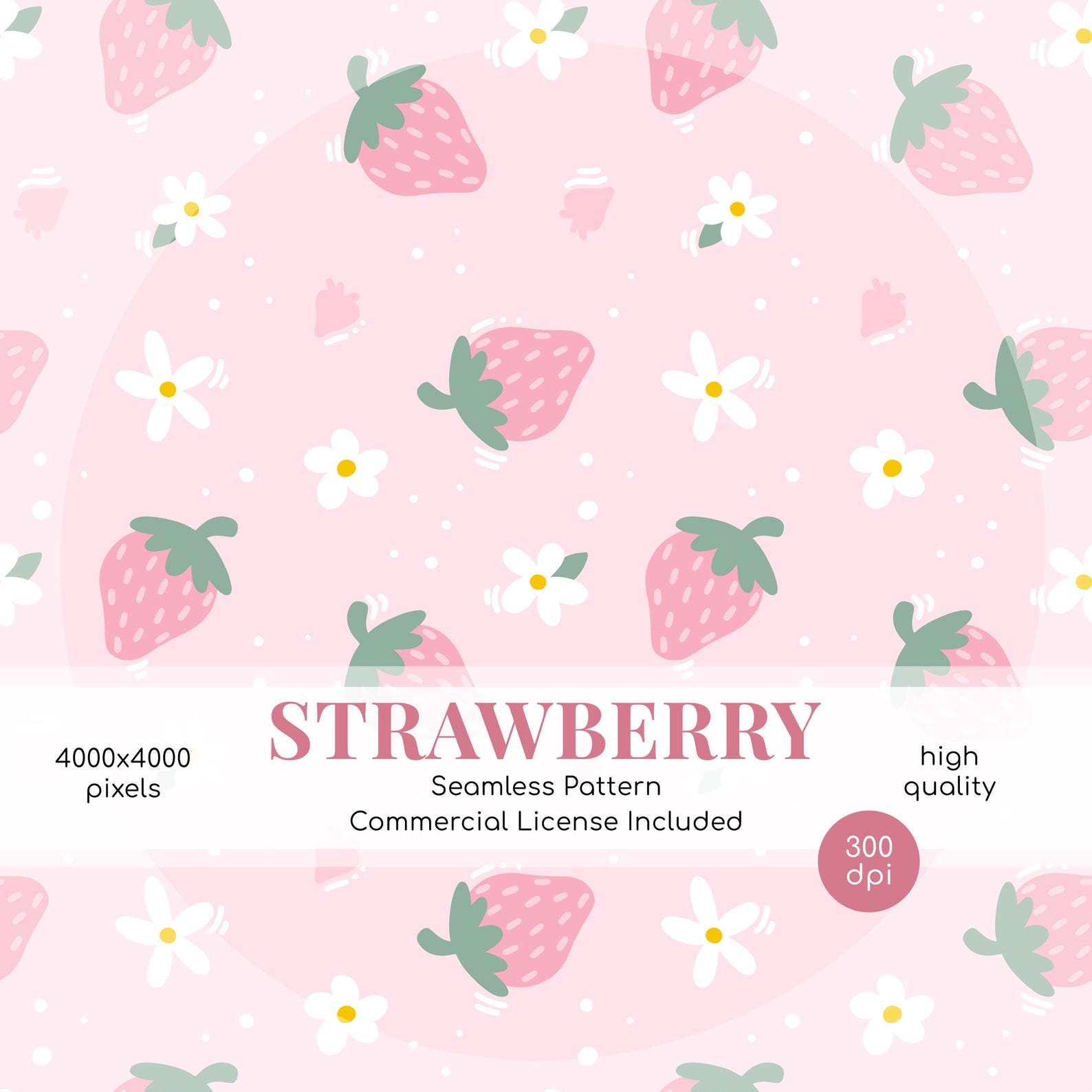 Pink Strawberry Seamless Pattern Design - Floral Daisy Spring Fabric ...