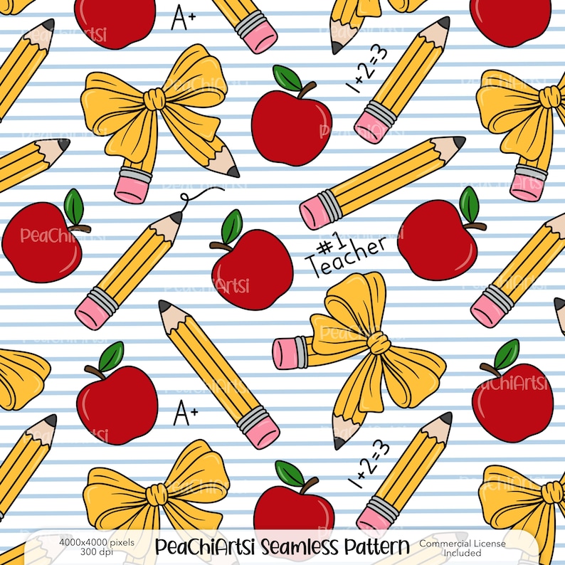 Apple and Pencil Seamless Pattern - School Teacher Repeat Pattern ...