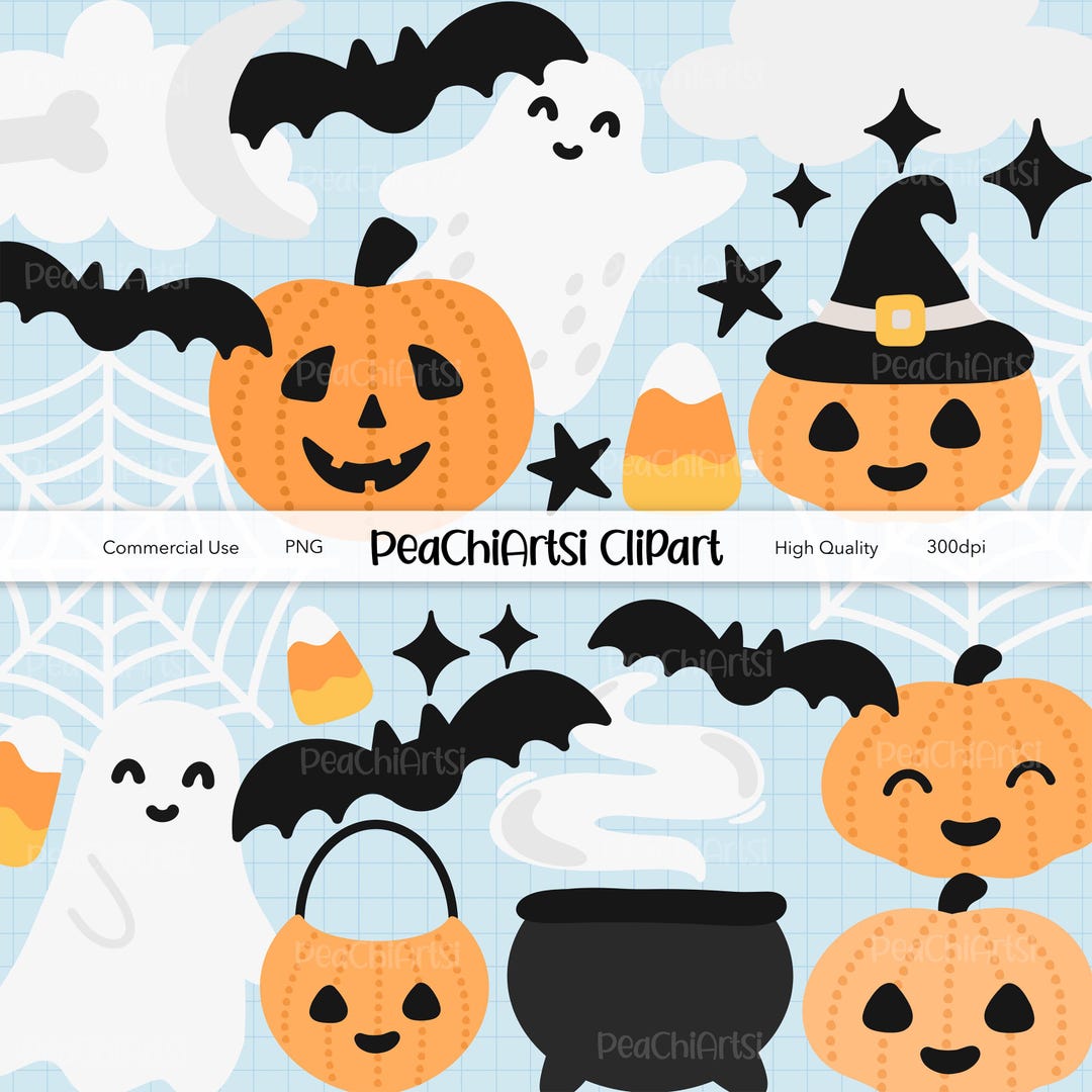 Halloween Clipart Set - Cute Pumpkin Illustrations - Spooky Ghost ...