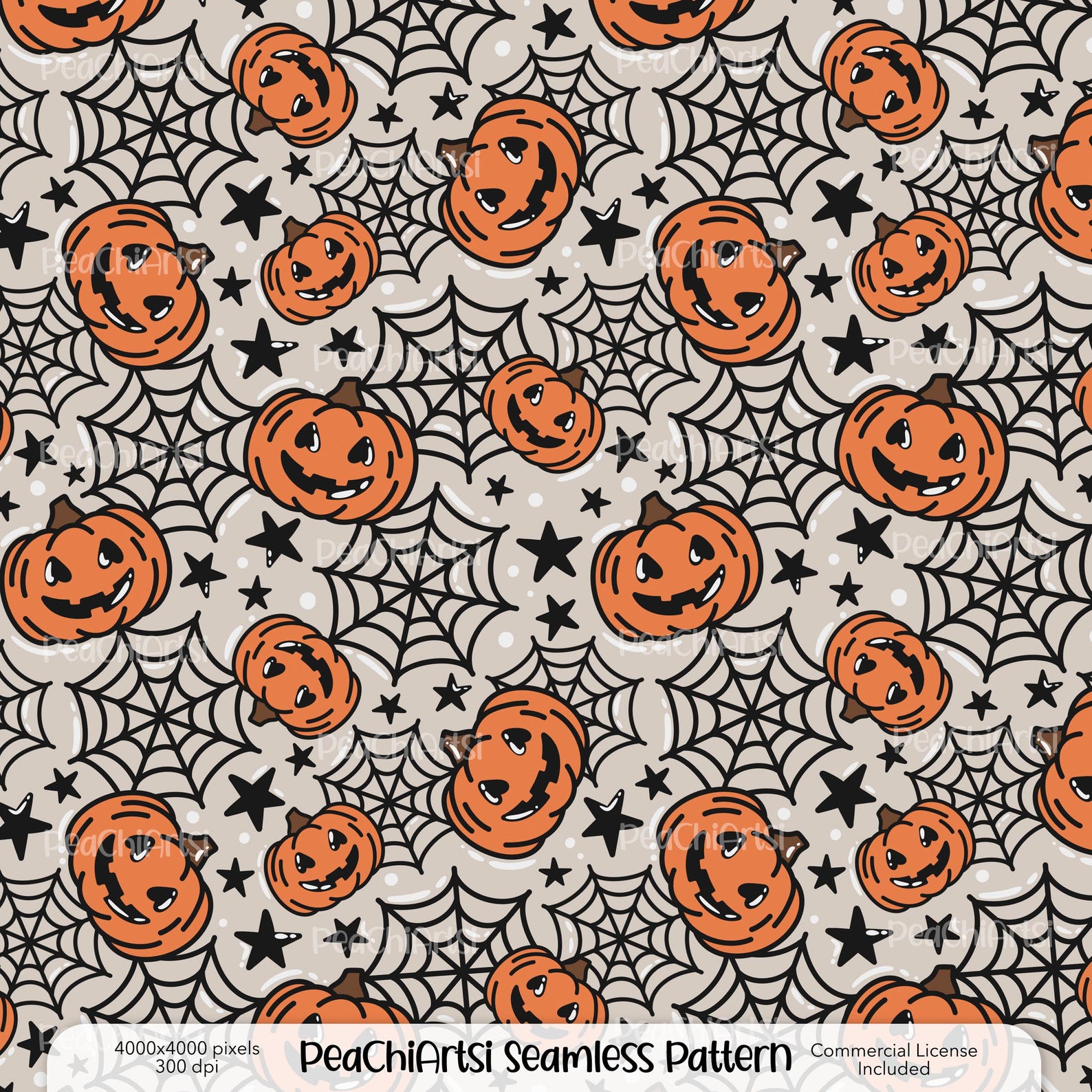 Retro Halloween Seamless Pattern - Starry Pumpkin Seamless Design ...