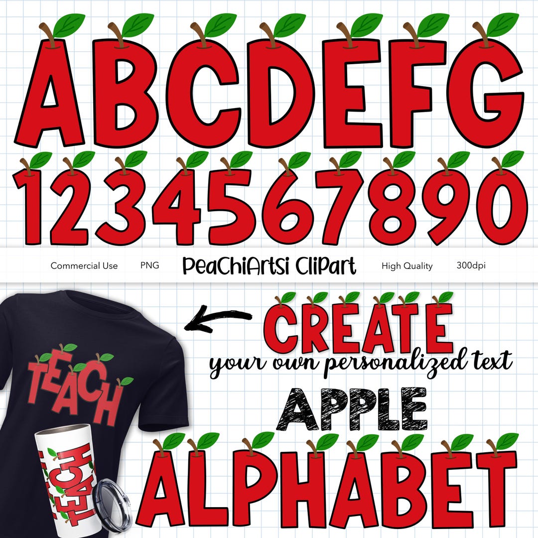 Apple Alphabet PNG - Bulletin Board Letters and Numbers - Sublimation ...