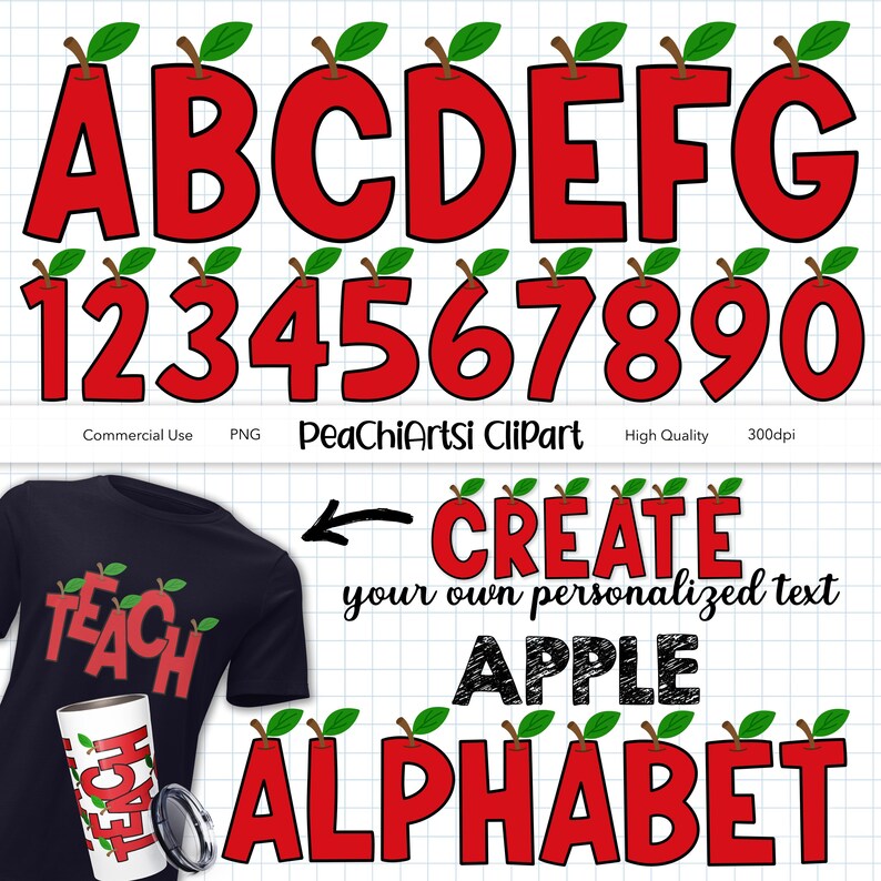 Apple Alphabet PNG - Bulletin Board Letters and Numbers - Sublimation ...