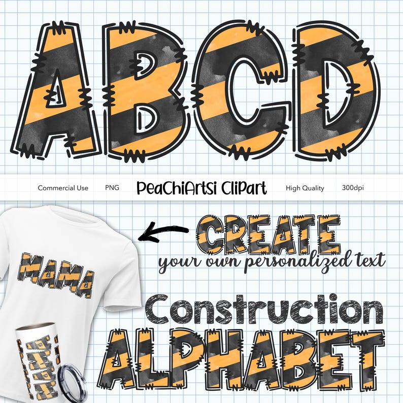 Construction Alphabet Clipart Set - Doodle Construction Font Graphic ...