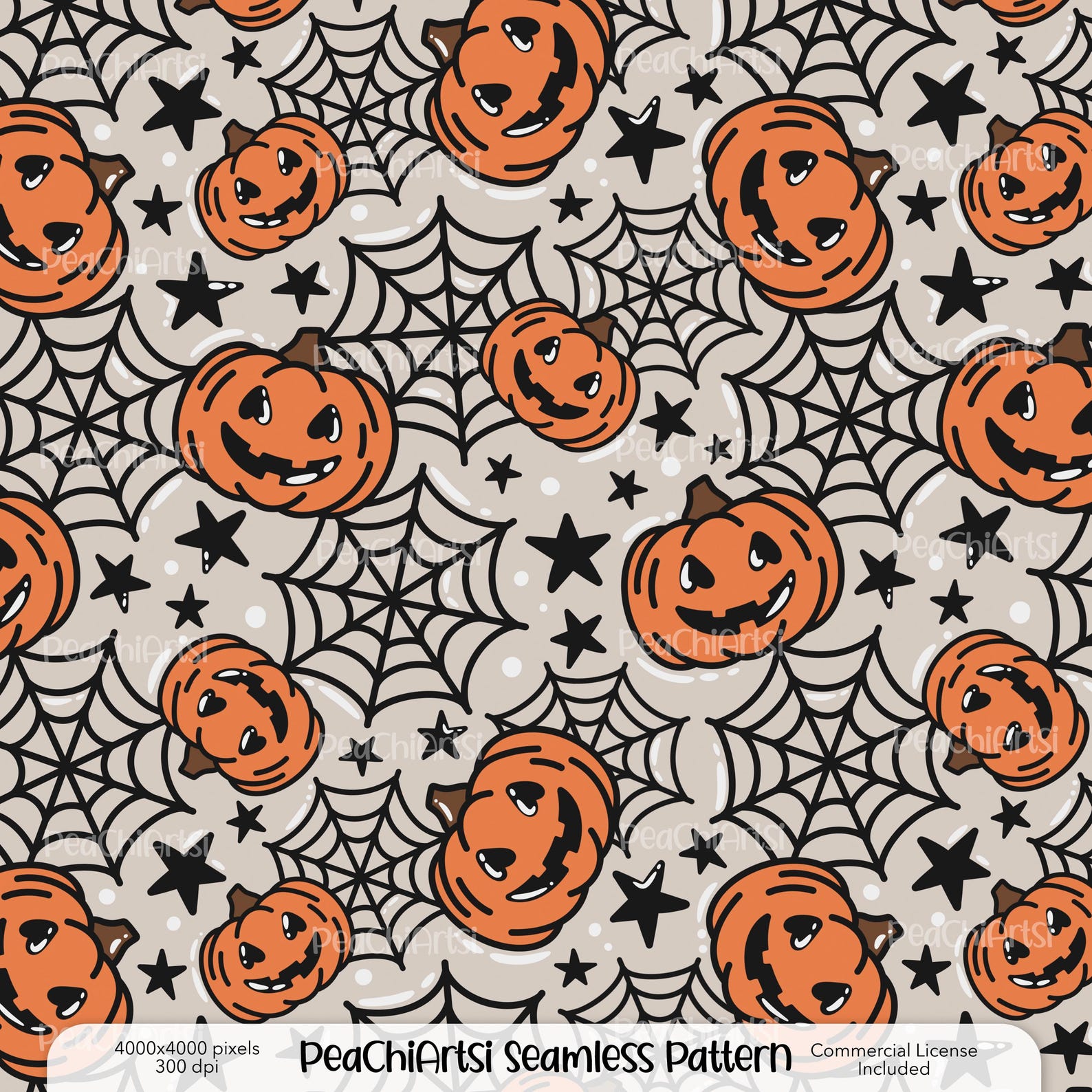 Retro Halloween Seamless Pattern - Starry Pumpkin Seamless Design ...