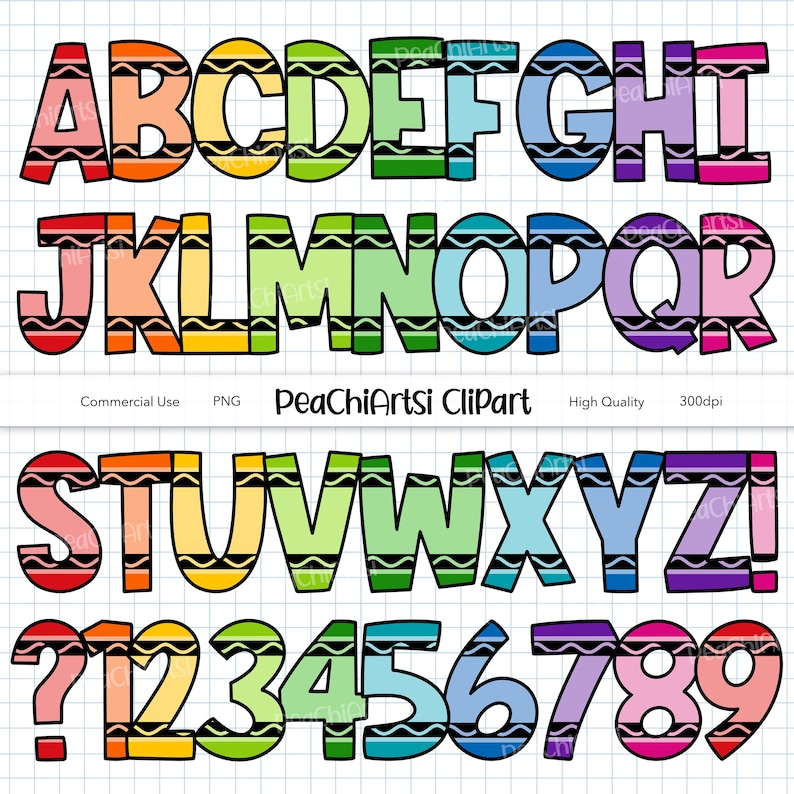 Rainbow Crayon Alphabet PNG - Bulletin Board Doodle Letters and Numbers ...