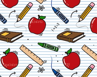 School Seamless Pattern - Teacher Seamless Design - Educational Doodle ...
