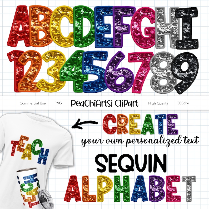 Rainbow Sequin Alphabet PNG – Stitch Faux Embroidery Letters & Numbers ...
