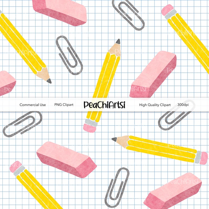 School Clipart Set - Pencil Graphic Illustration - Eraser Hand Drawn ...