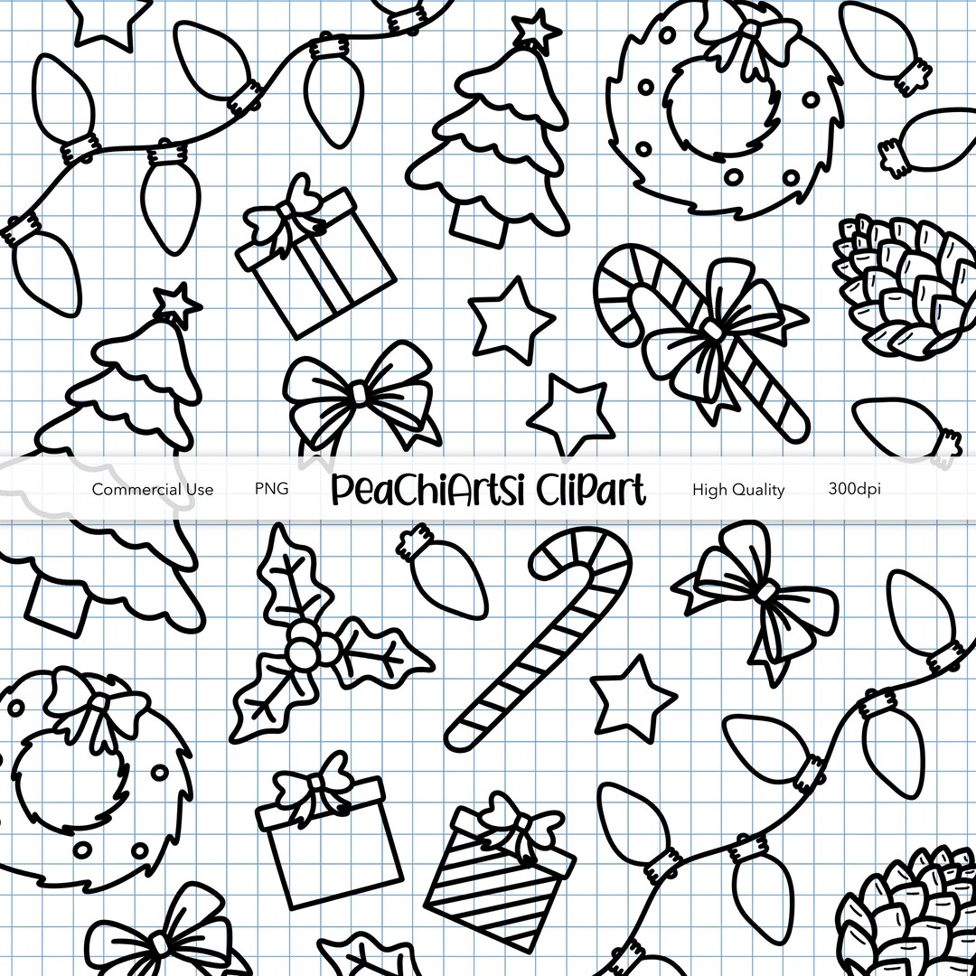 Christmas Clipart Set - Holiday Doodle Clipart - Coloring Page Graphics ...