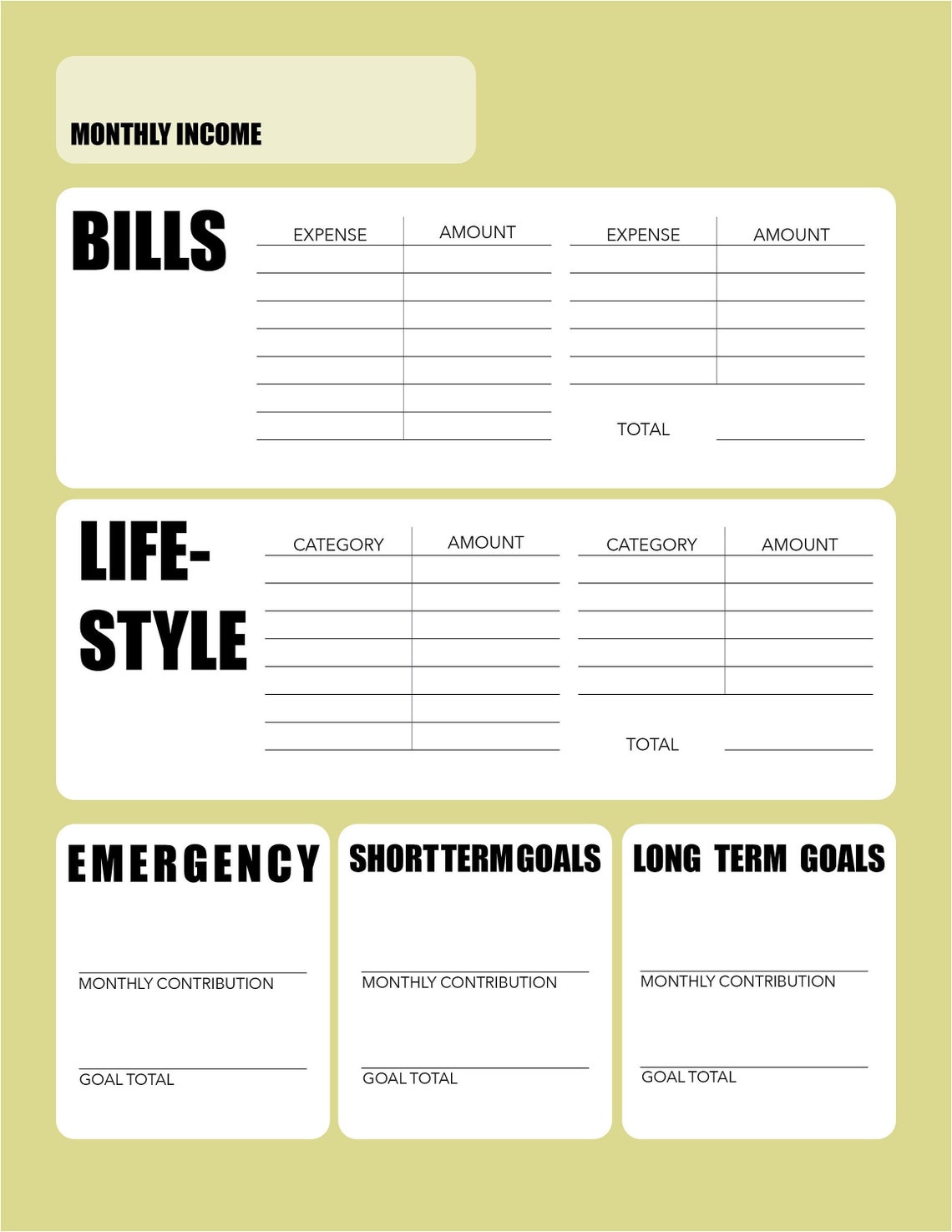 Budgeting Goal Sheet Digital Download - Etsy