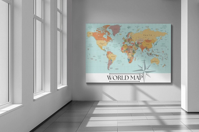World Map. Custom Map. City Map Print. Office Decoration. Custom Map ...