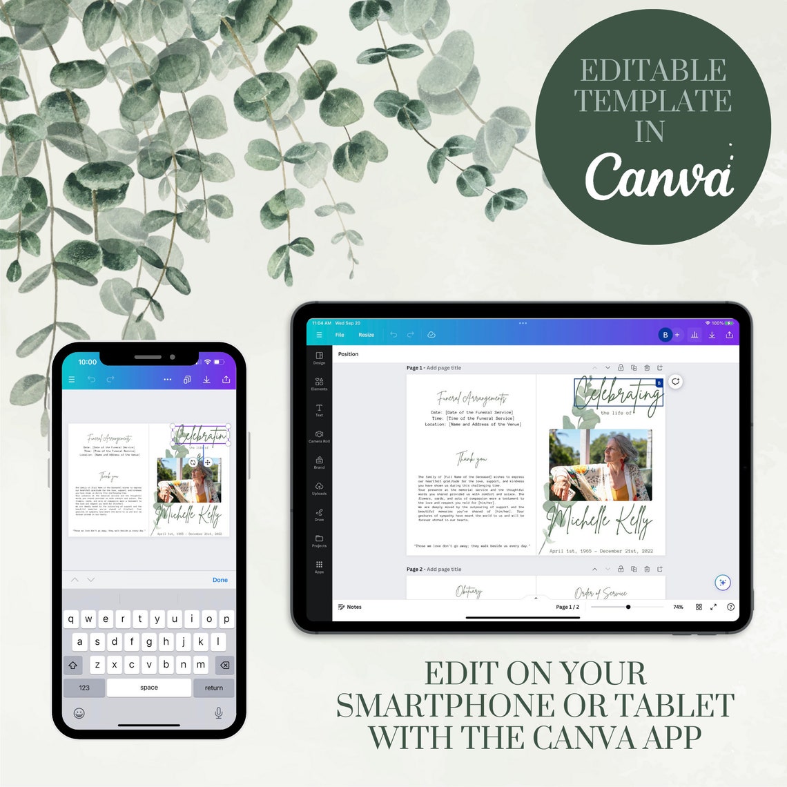 Customizable Funeral Program Template Memorial Service - Etsy