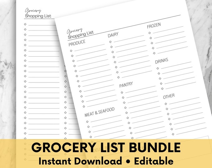 Grocery Shopping List Bundle | Grocery List Printable Bundle | Digital ...