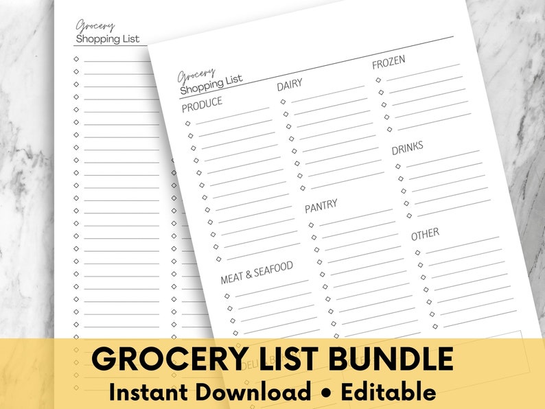 Grocery Shopping List Bundle | Grocery List Printable Bundle | Digital ...