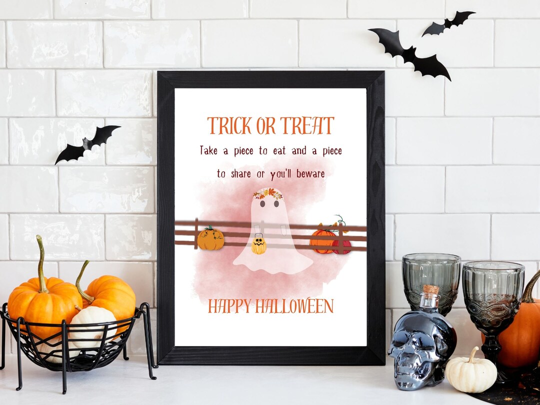 Printable Ghost Trick or Treat Sign | Halloween Candy Bowl Decor (PDF ...