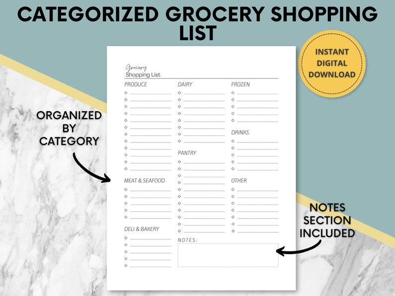 Categorized Grocery List Template | Grocery Shopping List | Grocery ...
