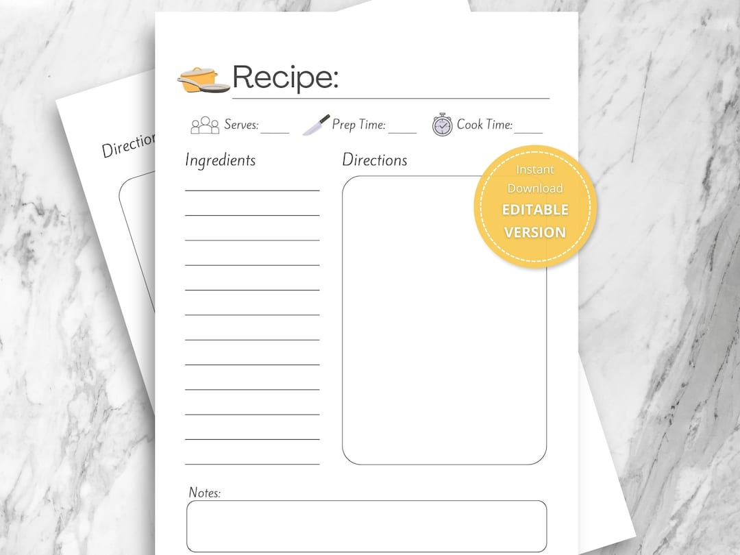 Printable Recipe Page | Digital Download | Recipe Template | Editable ...