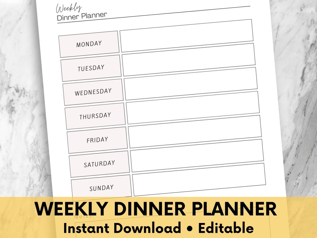 Weekly Dinner Planner Printable | 7 Day Meal Planner | Dinner Menu ...