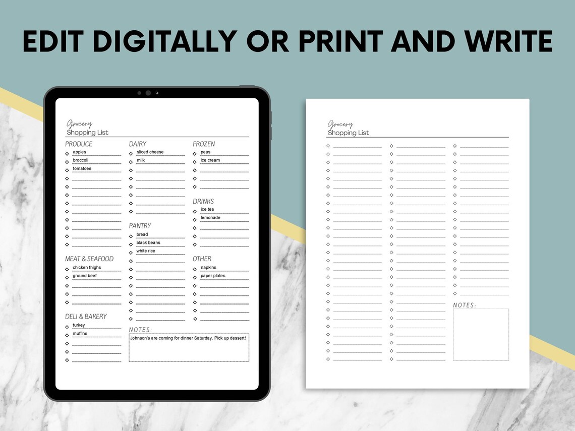 Grocery Shopping List Bundle | Grocery List Printable Bundle | Digital ...