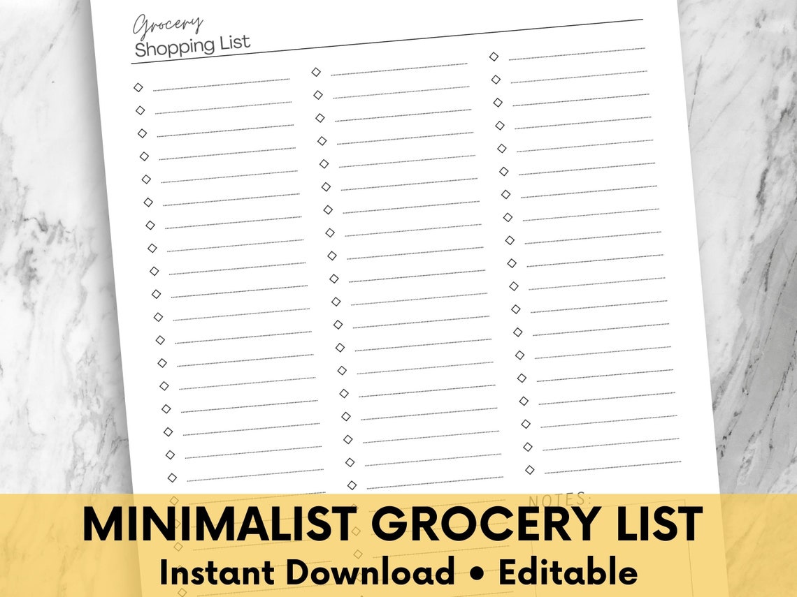 Simple Grocery List Template | Minimalist Grocery Shopping List ...