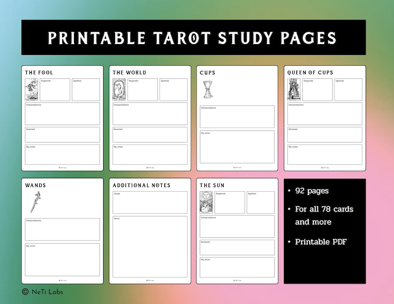 Printable Tarot Study Pages & Guide, 92 Pages, Making Your All Notes ...