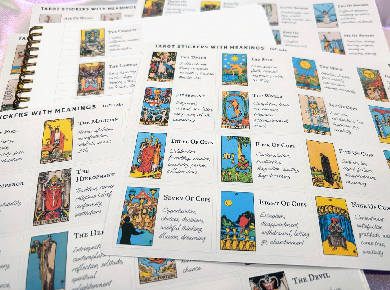 Tarot Stickers With Meanings Small Rider Waite 78 Cards Full Deck ...