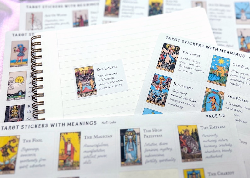 Tarot Stickers With Meanings Small Rider Waite 78 Cards Full Deck ...