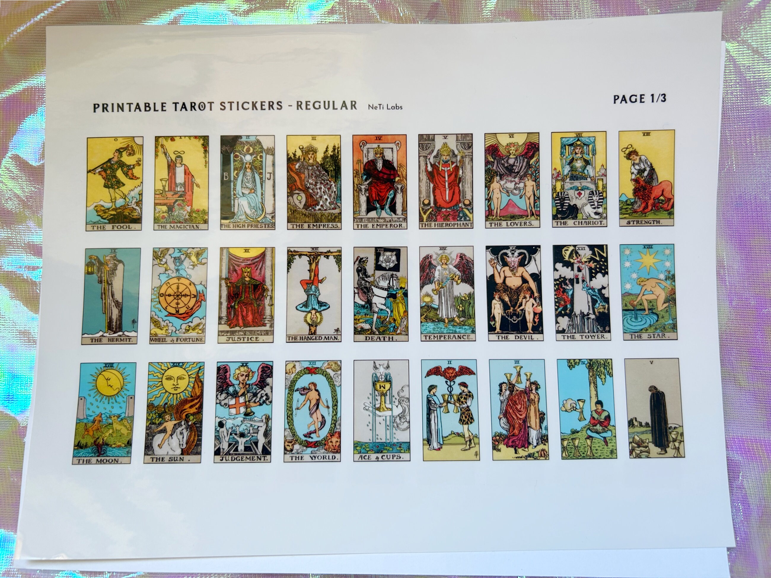 Printable Tarot Stickers Regular, Rider Waite, PDF PNG Digital, Tarot ...