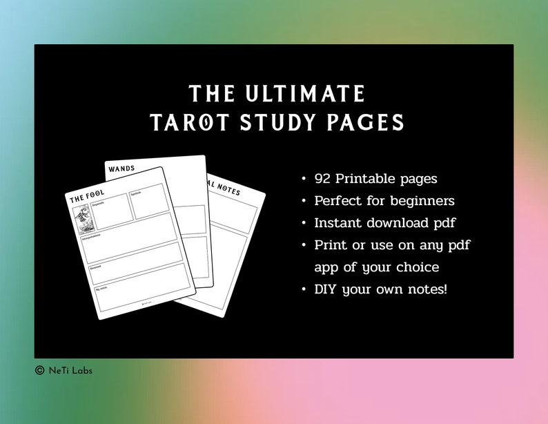 Printable Tarot Study Pages & Guide, 92 Pages, Making Your All Notes ...