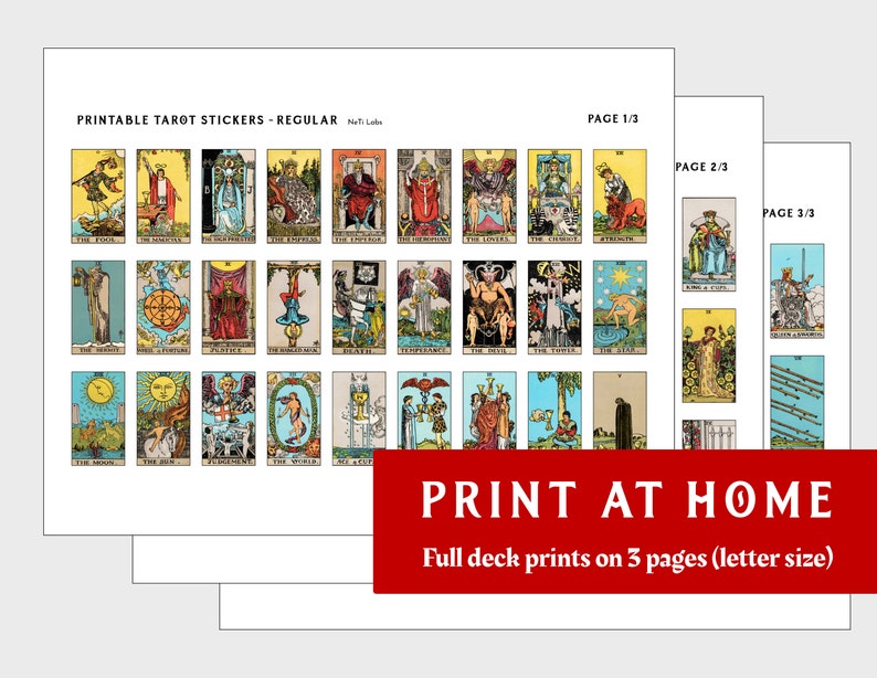Printable Tarot Stickers Regular Rider Waite PDF PNG - Etsy