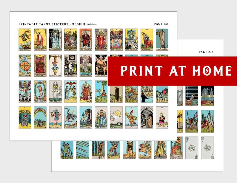 Printable Tarot Stickers Medium, Rider Waite, PDF PNG JPG Digital ...
