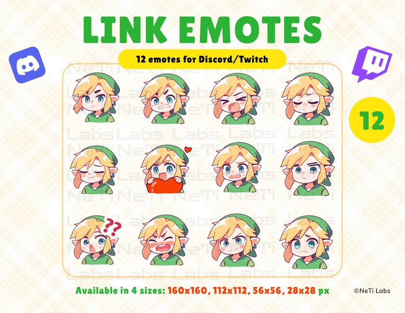 Zelda Twitch Discord Emotes Pack 12 Link Emoji Fanart BOTW - Etsy