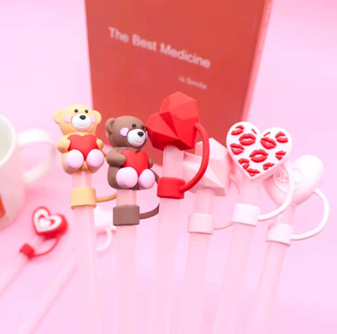 3D 10mm Straws Toppers,rose Toppers,bear Toppers,heart Toppers Stanley ...