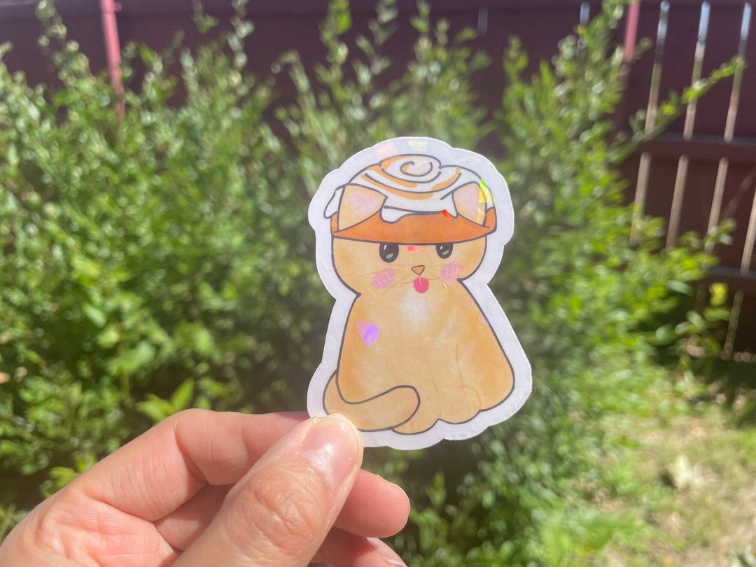 Cutsey Holographic Cinnamon Bun Cat Sticker Originally Drawn - Etsy
