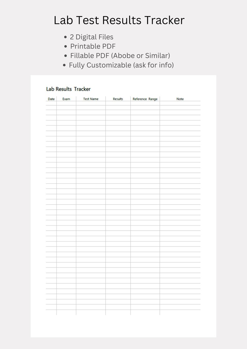 Lab Test Results Tracker | Medical Log A4 (PDF) - Etsy