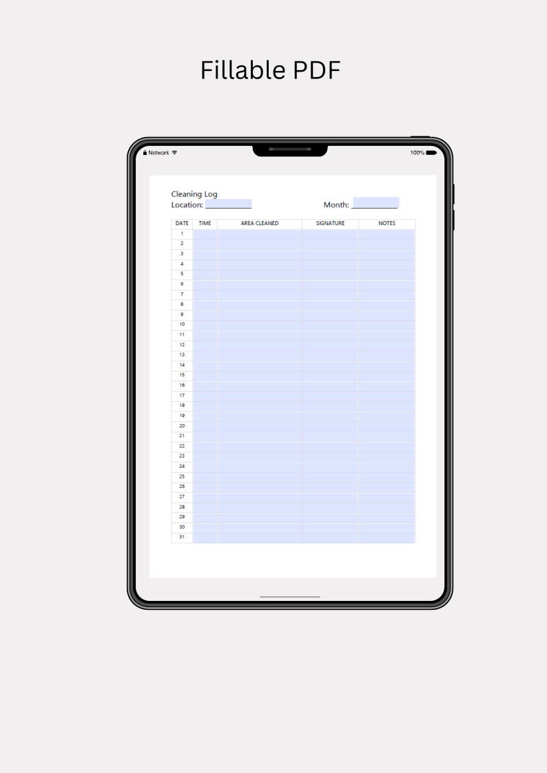 Monthly Cleaning Log – Fillable & Printable | A4 and US Letter Size - Etsy