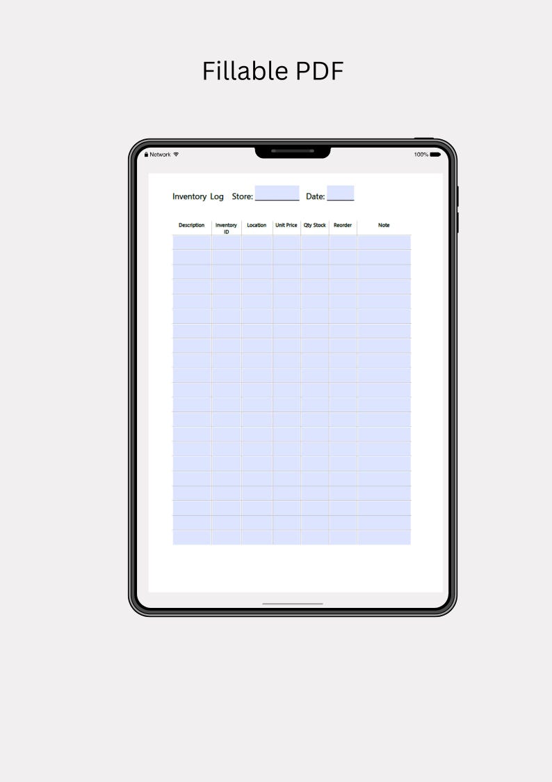 Inventory Log Printable & Fillable PDF | Stock - Supply Tracker | Small ...