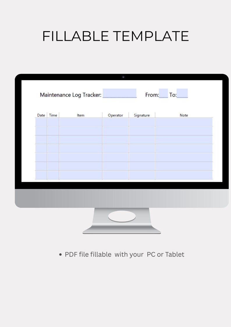 Maintenance Log Tracker: Printable & Fillable PDF - A4 and Letter Size ...