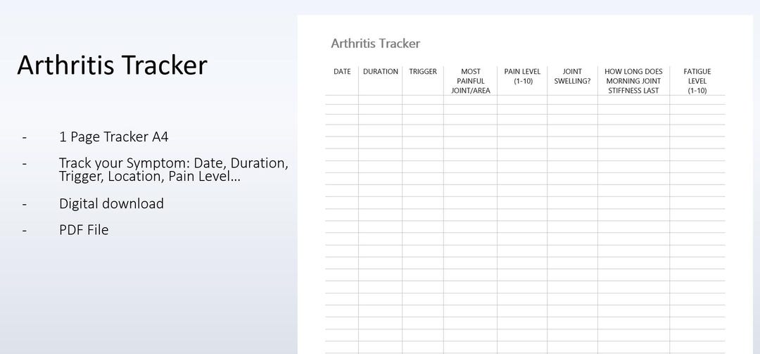 Arthritis Tracker | Printable Symptom Log | Daily Mobility Tracker ...