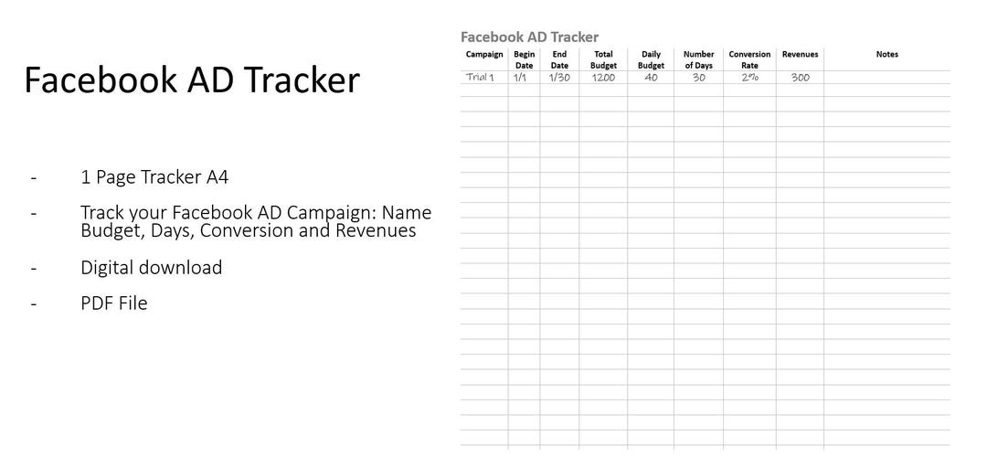 Facebook Ad Tracker | Digital Marketing Planner | Social Media Ads ...