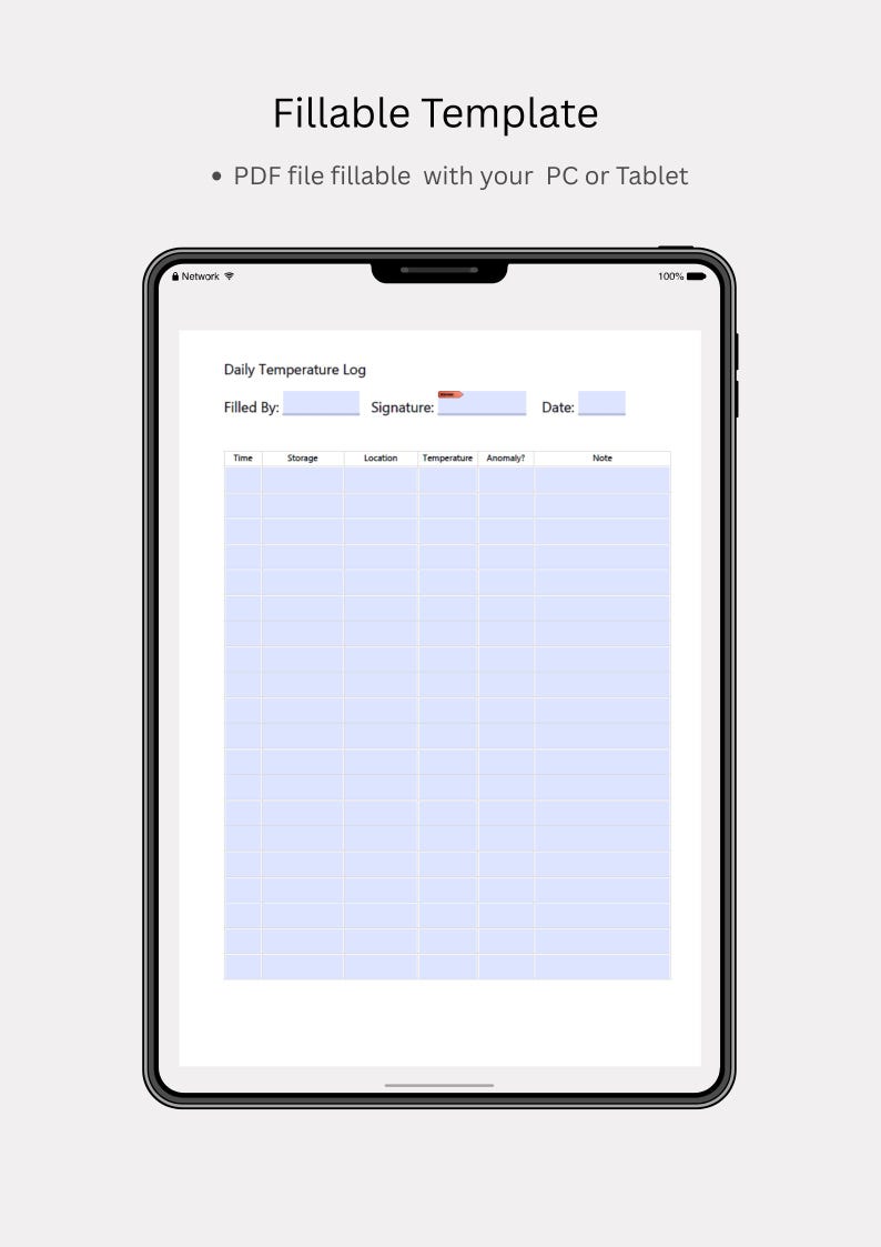 Daily Temperature Log | Printable and Fillable PDF (A4 & Letter Sizes ...