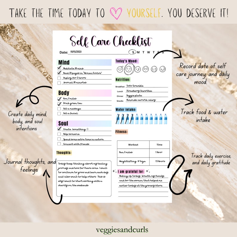 Daily Self-care Checklist & Mood Tracker | Mind-body-soul | Daily ...