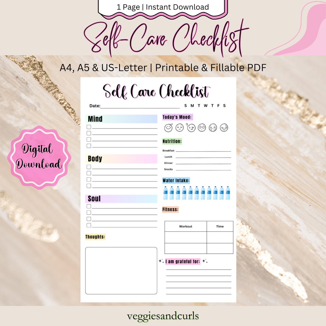 Daily Self-care Checklist & Mood Tracker | Mind-body-soul | Daily ...