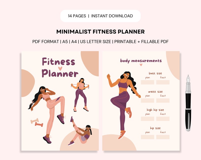 Buy Printable Minimalist Fitness Planner Weight Loss Cardio Online in ...