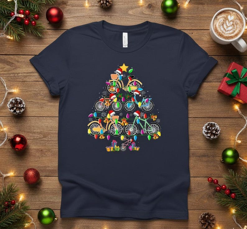 Bicycle Christmas Tree Png, Funny Santa Bicycle Lover Biker Design ...