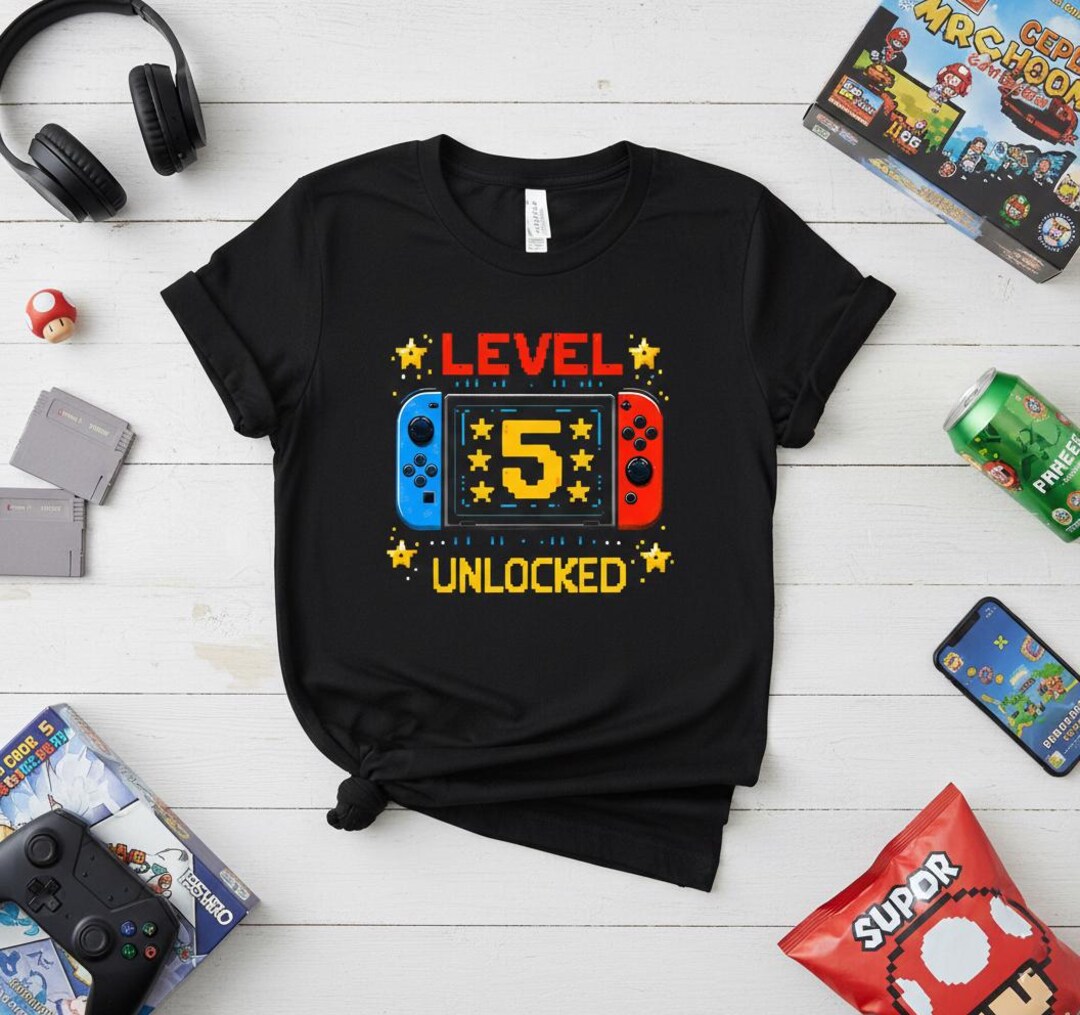 Level 5 Unlocked Gamer PNG, 5th Birthday Gamer Design, Five Year Old ...