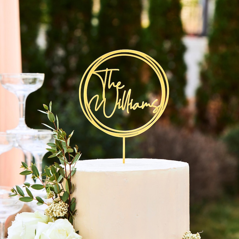 Gold Cake Topper for Wedding, Personalized Cake Topper, Rustic Wedding ...
