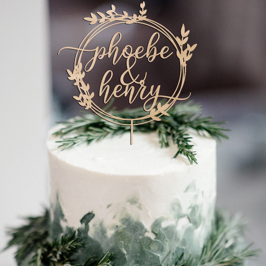 Natural Wood Cake Topper With Names, Custom Names Cake Topper, Cake ...