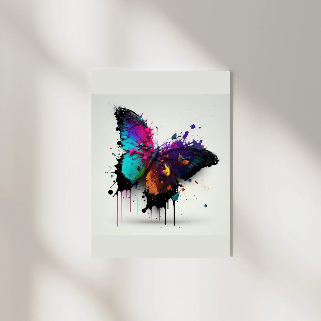 Multi-colored Splatter Paint Butterfly Digital Print Home Decor Wall ...